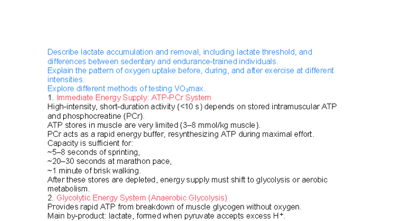 Lecture Notes - Energy Transfer: Lactate Dynamics & VO₂max Testing ...