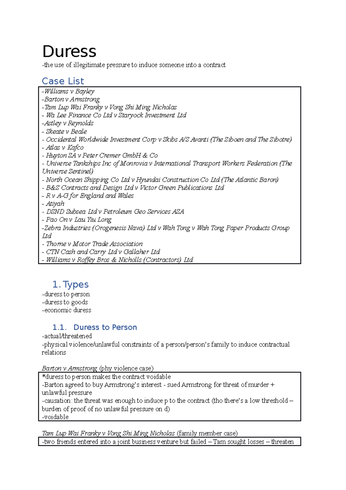 Duress Notes: Understanding Types, Case Law, & Remedies - Studocu