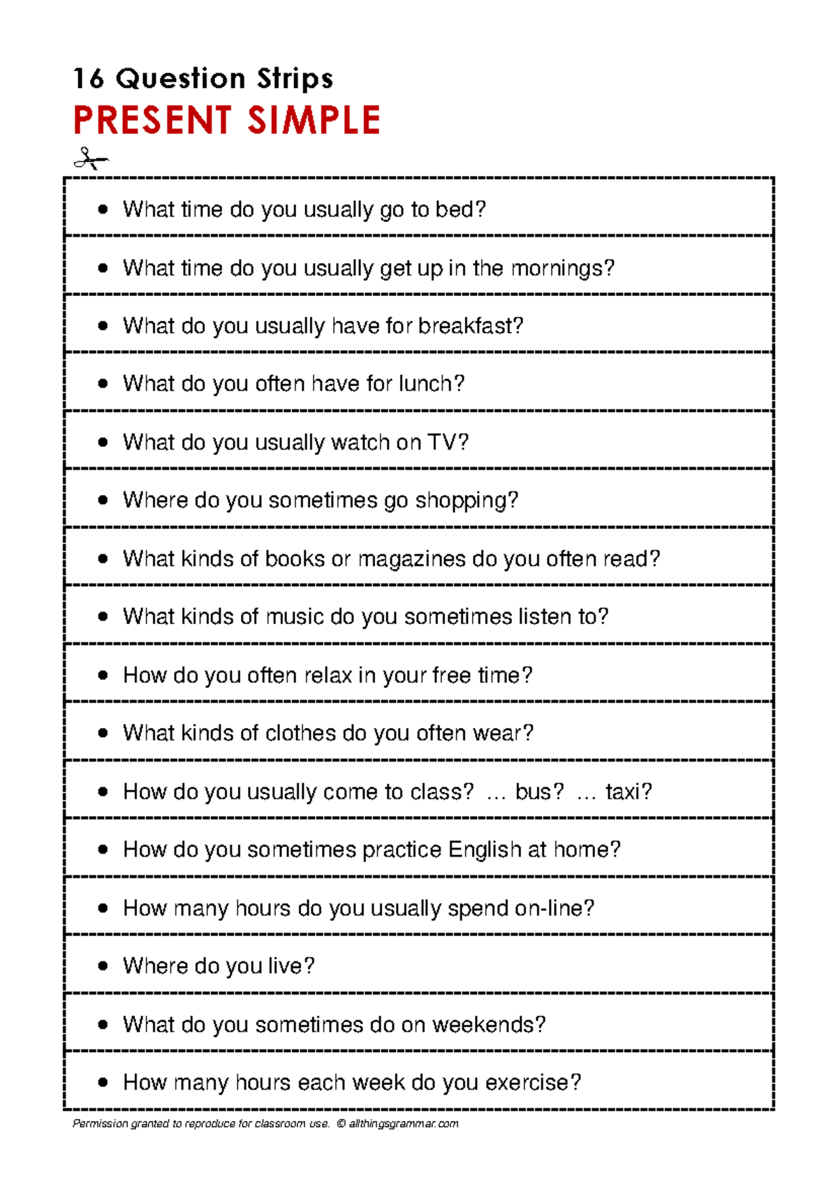 1 - Evidencias - 16 Question Strips PRESENT SIMPLE What time do you ...