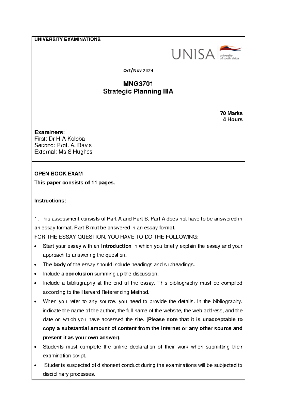 MNG3701 Final Exam Memo: Strategic Planning Insights 2024 - Studocu