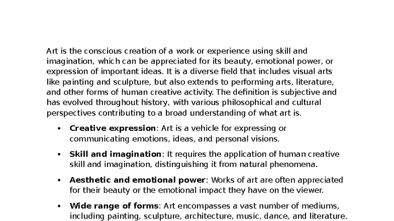 Art: A Comprehensive Exploration of Creative Expression - Studocu