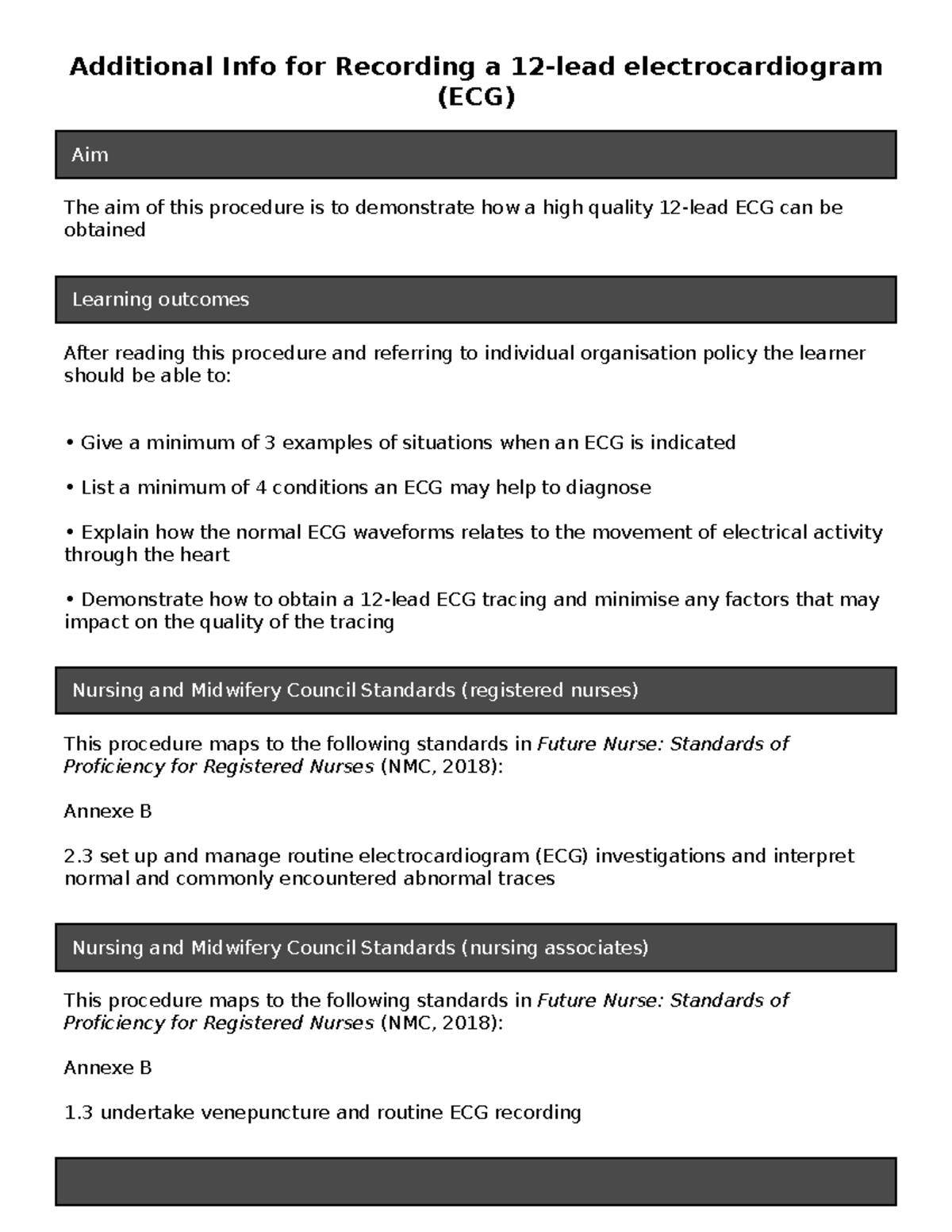 Recording a 12-Lead ECG: Key Procedures & Learning Outcomes - Studocu