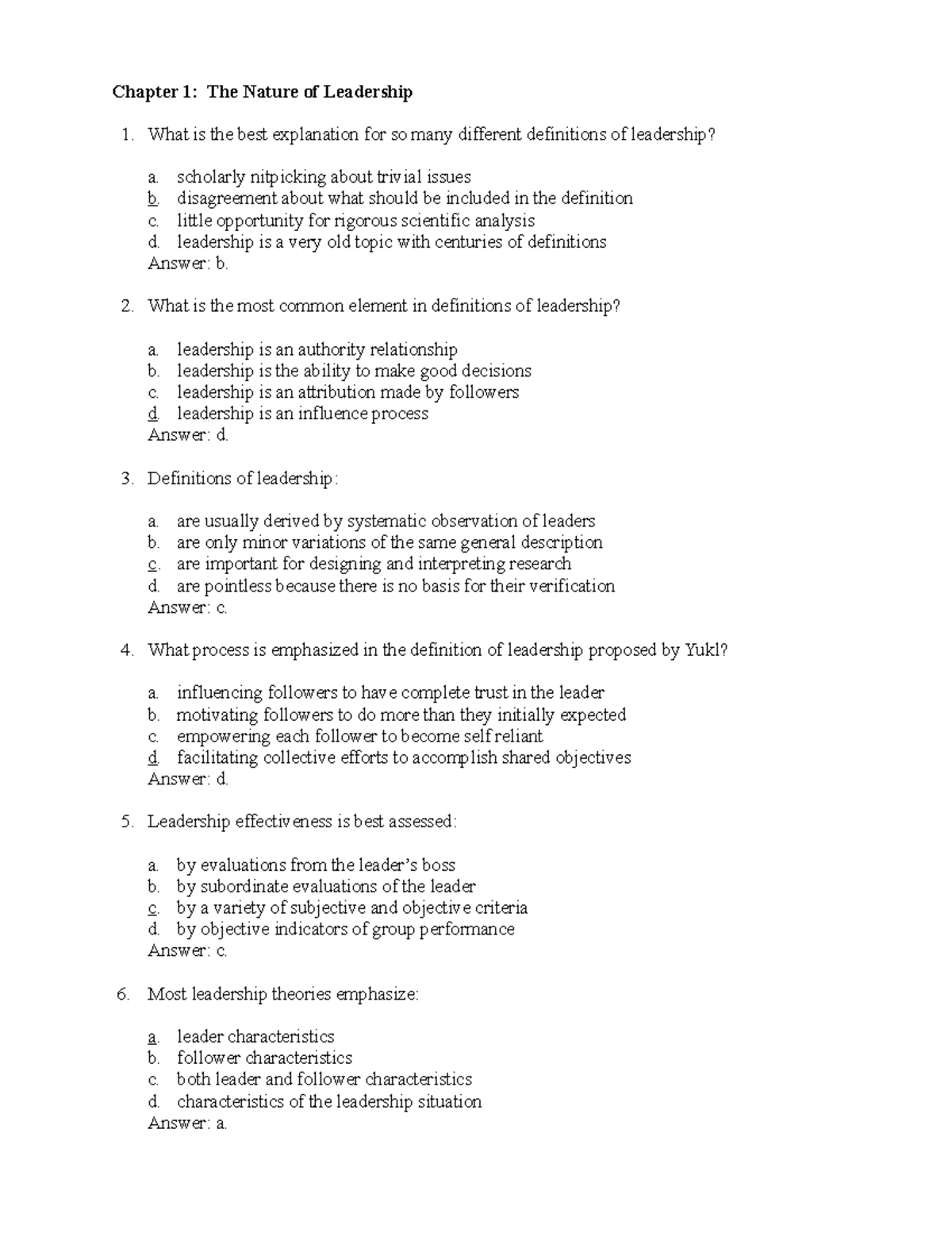 Leadership and Managerial Work: Sample Exam Questions and Answers (2015 ...