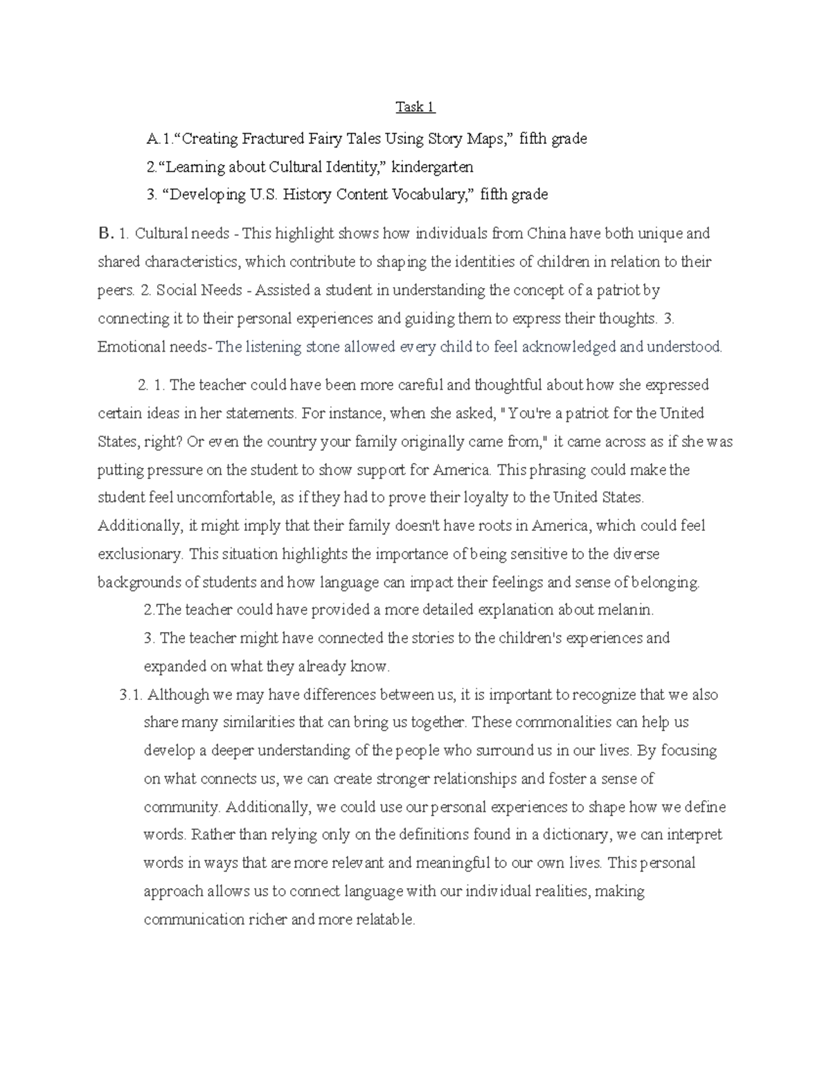 Task 1 - Fractured Fairy Tales & Cultural Understanding in 5th Grade - Studocu