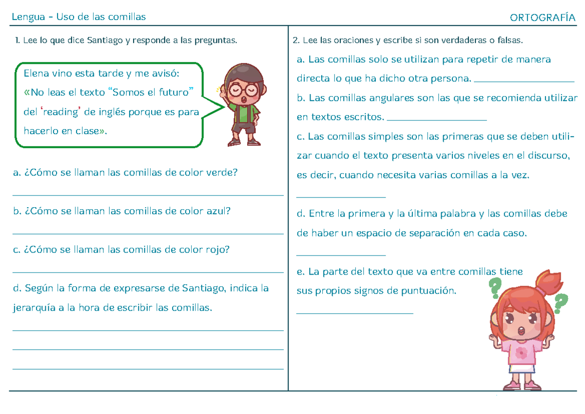 Hojas De Trabajo De Comillas Para Quinto Grado