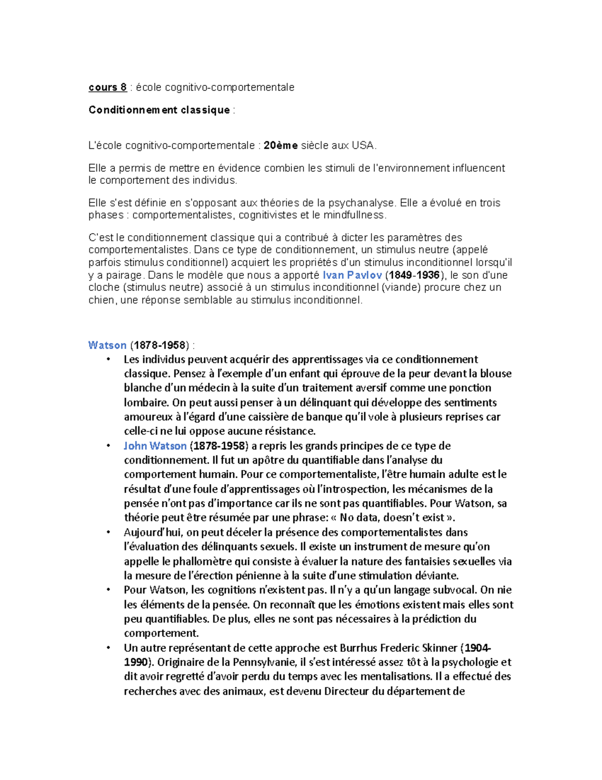 CRI-1100 cours 8 - cours 8 : école cognitivo-comportementale ...