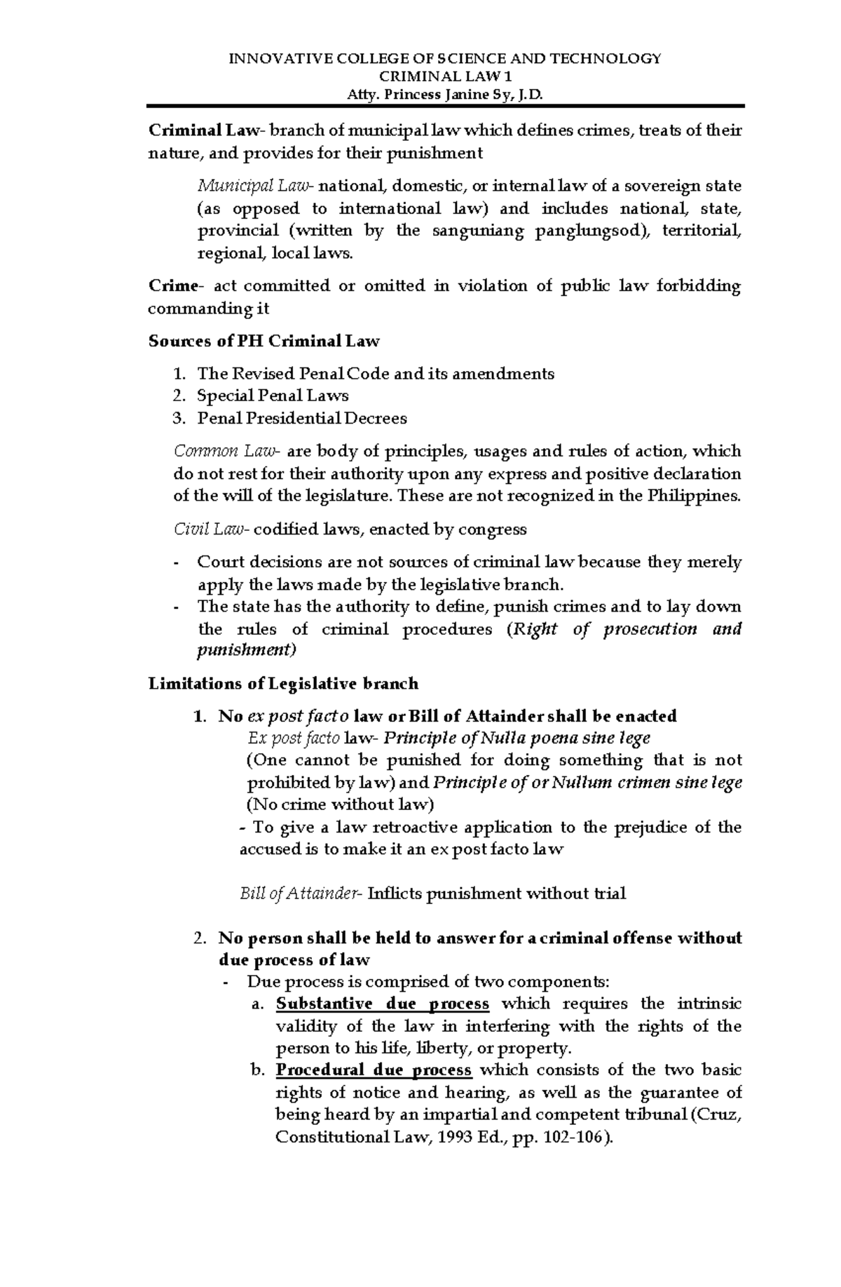 CRIM1 Day1 - Introduction to criminal law - CRIMINAL LAW 1 Atty ...