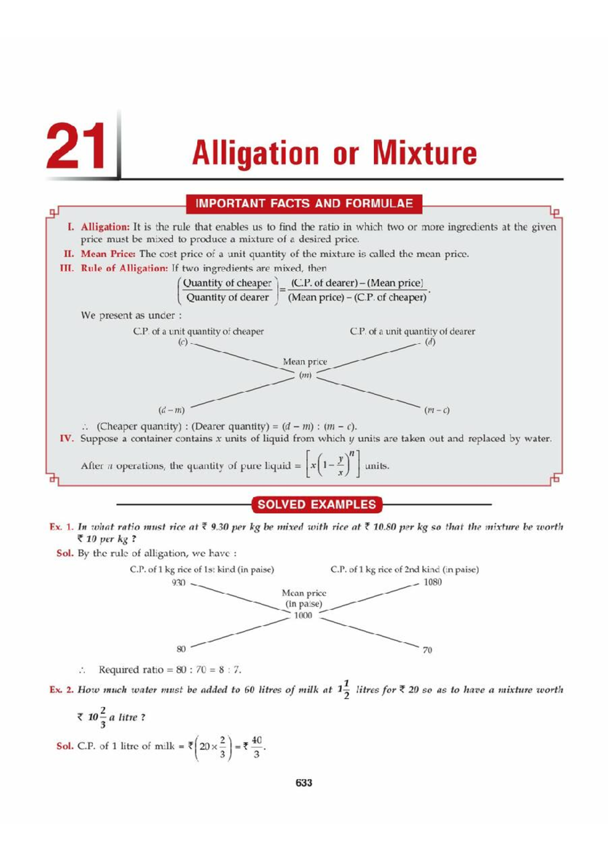 21 Mixtures: Important Facts & Formulae for Alligation - Studocu