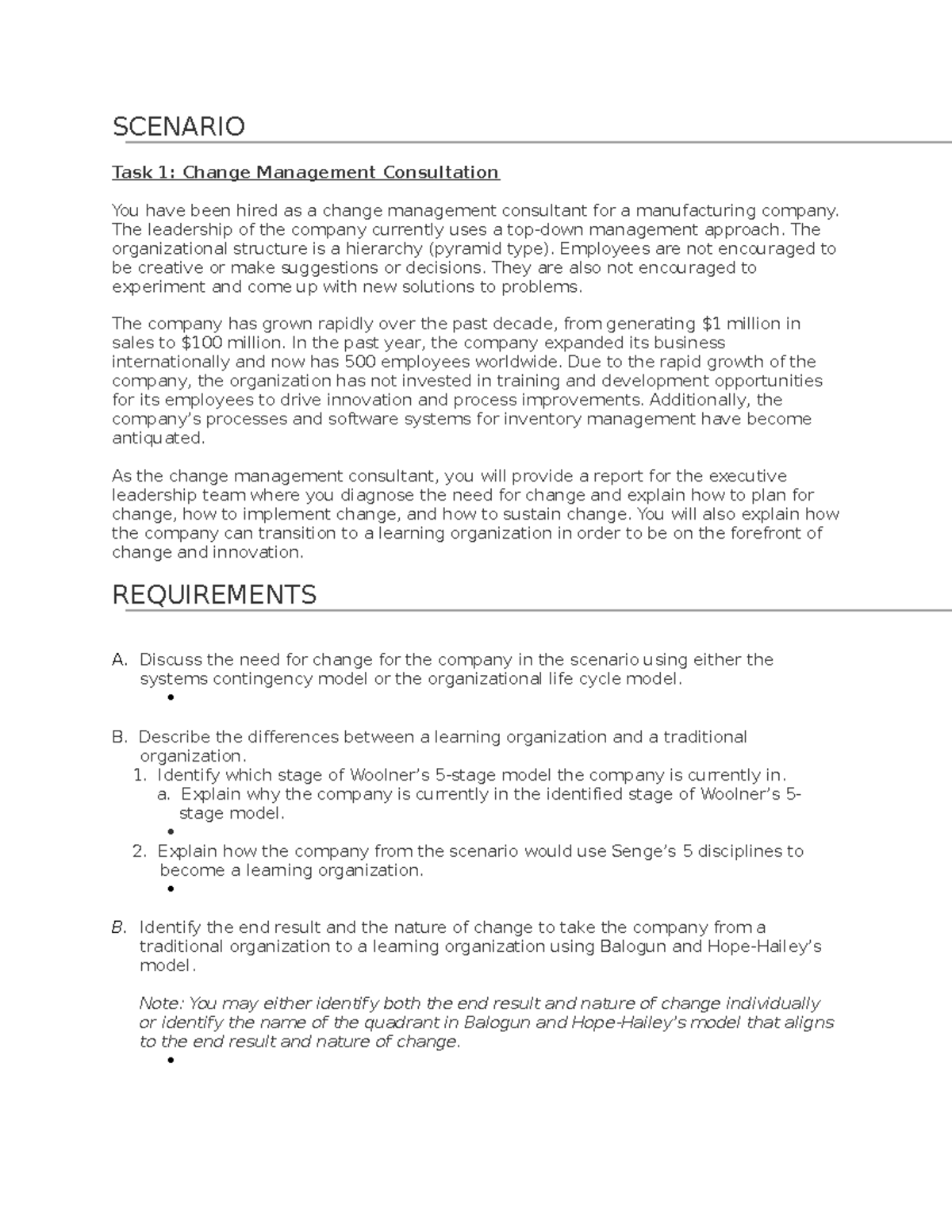 Change Management Essay: Transitioning to a Learning Organization - Studocu