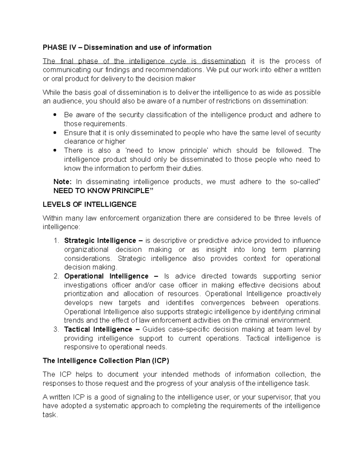 Lesson 5 - Dissemination and Use of Information in Intelligence Cycle ...