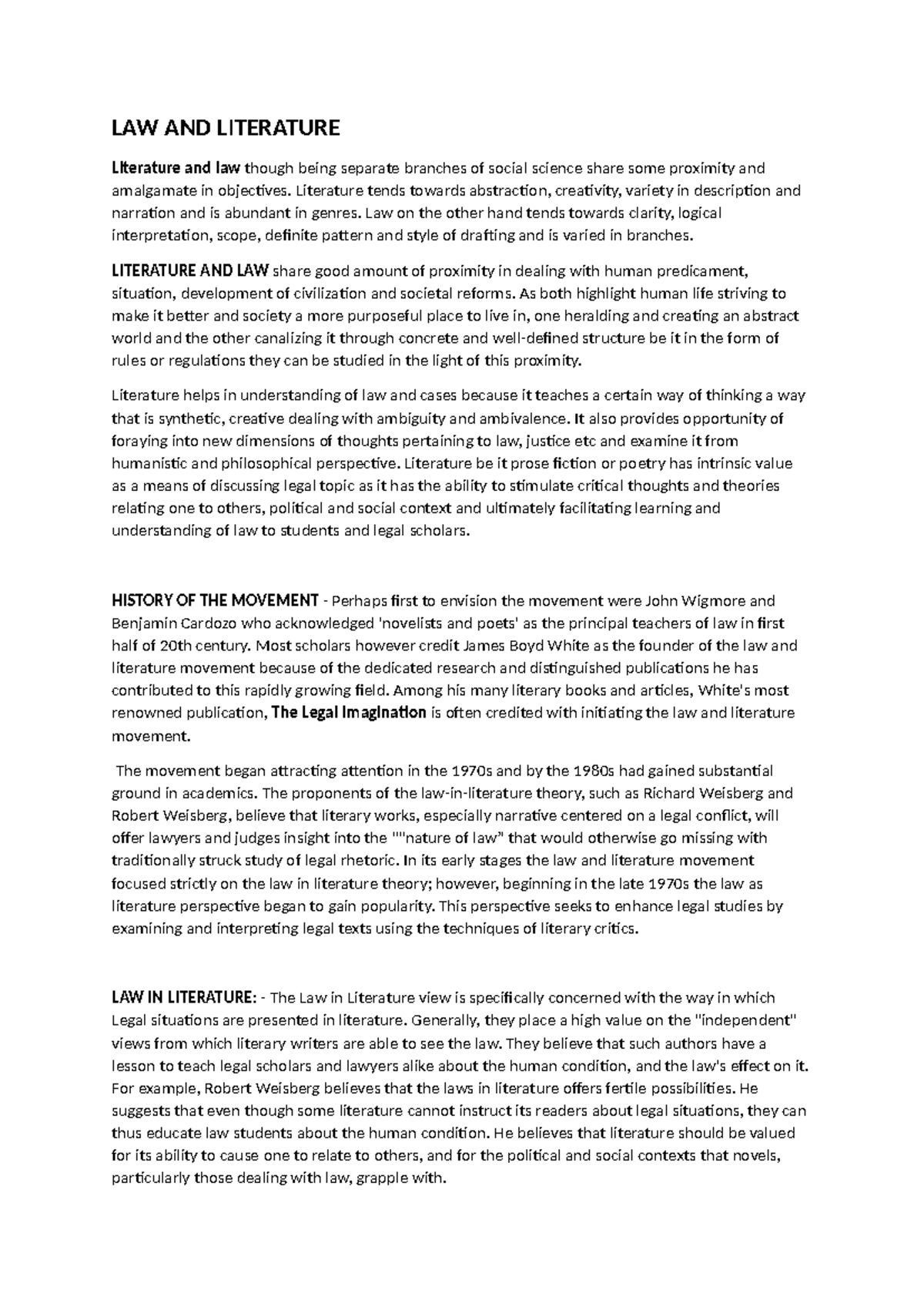 LAW AND Literature - LAW AND LITERATURE Literature and law though being ...