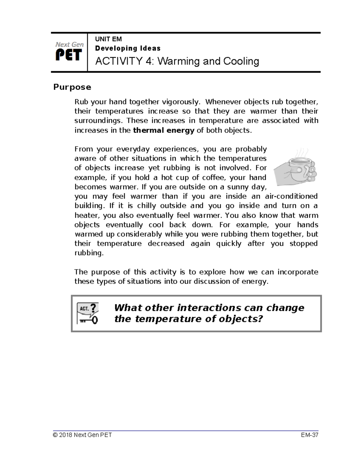 Heat Interactions Activity: Exploring Warming & Cooling Concepts - Studocu