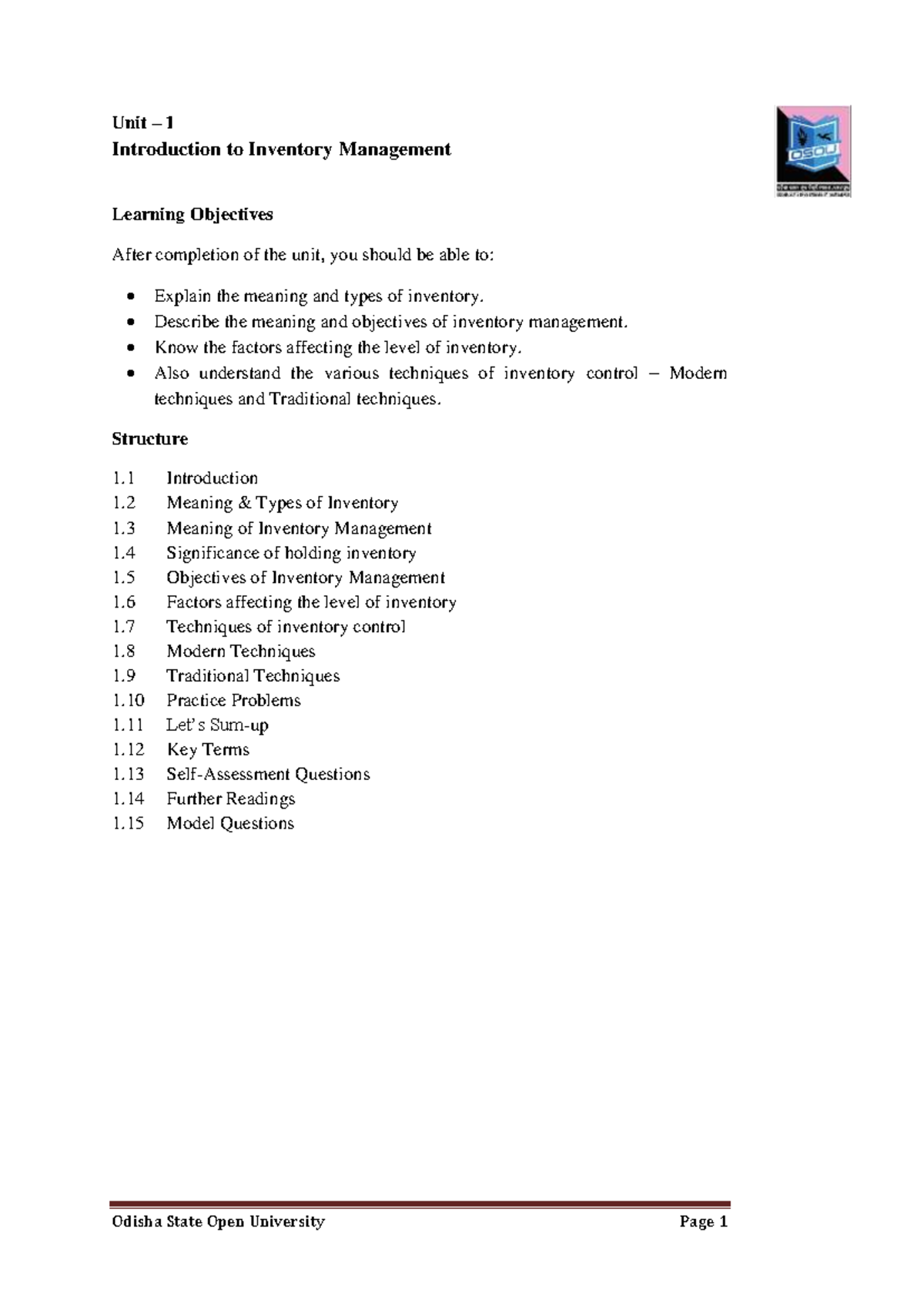 Inventory-mgt-lecture - Unit – 1 Introduction to Inventory Management ...