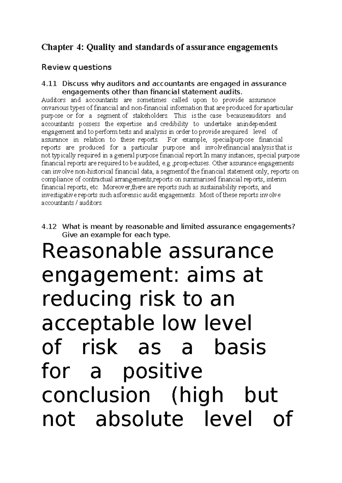 Chapter 4: Assurance Engagements and Quality Standards Review Questions ...