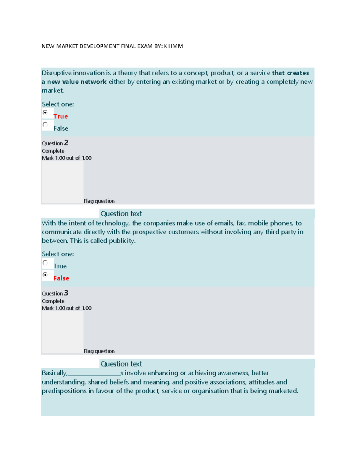 NEW Market Development Final EXAM - NEW MARKET DEVELOPMENT FINAL EXAM ...