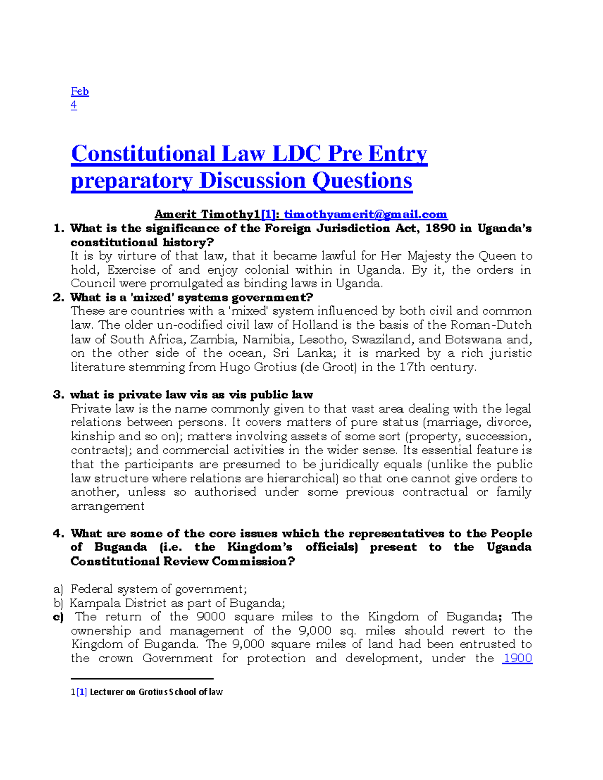 Constitutional Law LDC Pre-Entry Discussion Questions - Feb 4 Insights ...