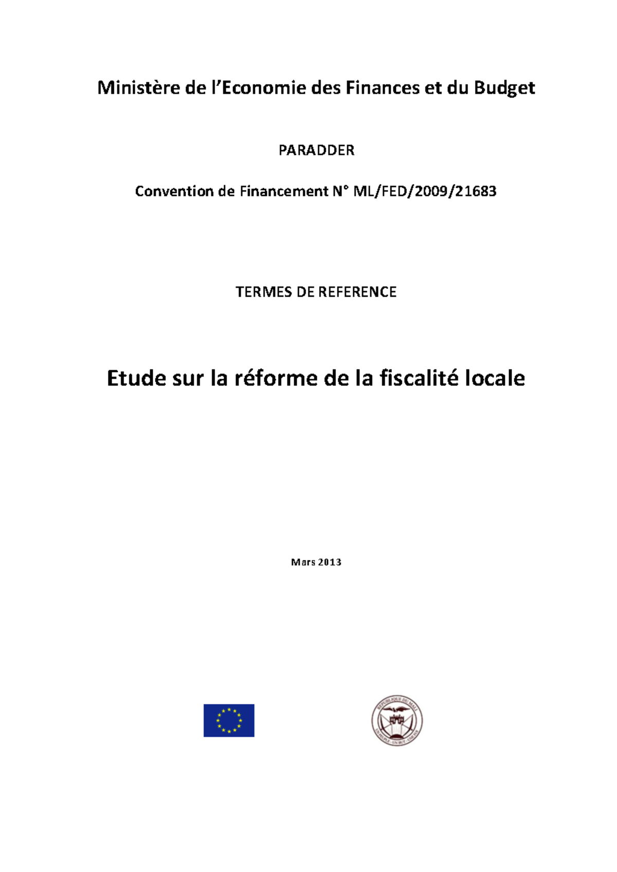 Étude sur la Réforme de la Fiscalité Locale au Mali - PARADDER 2013 ...
