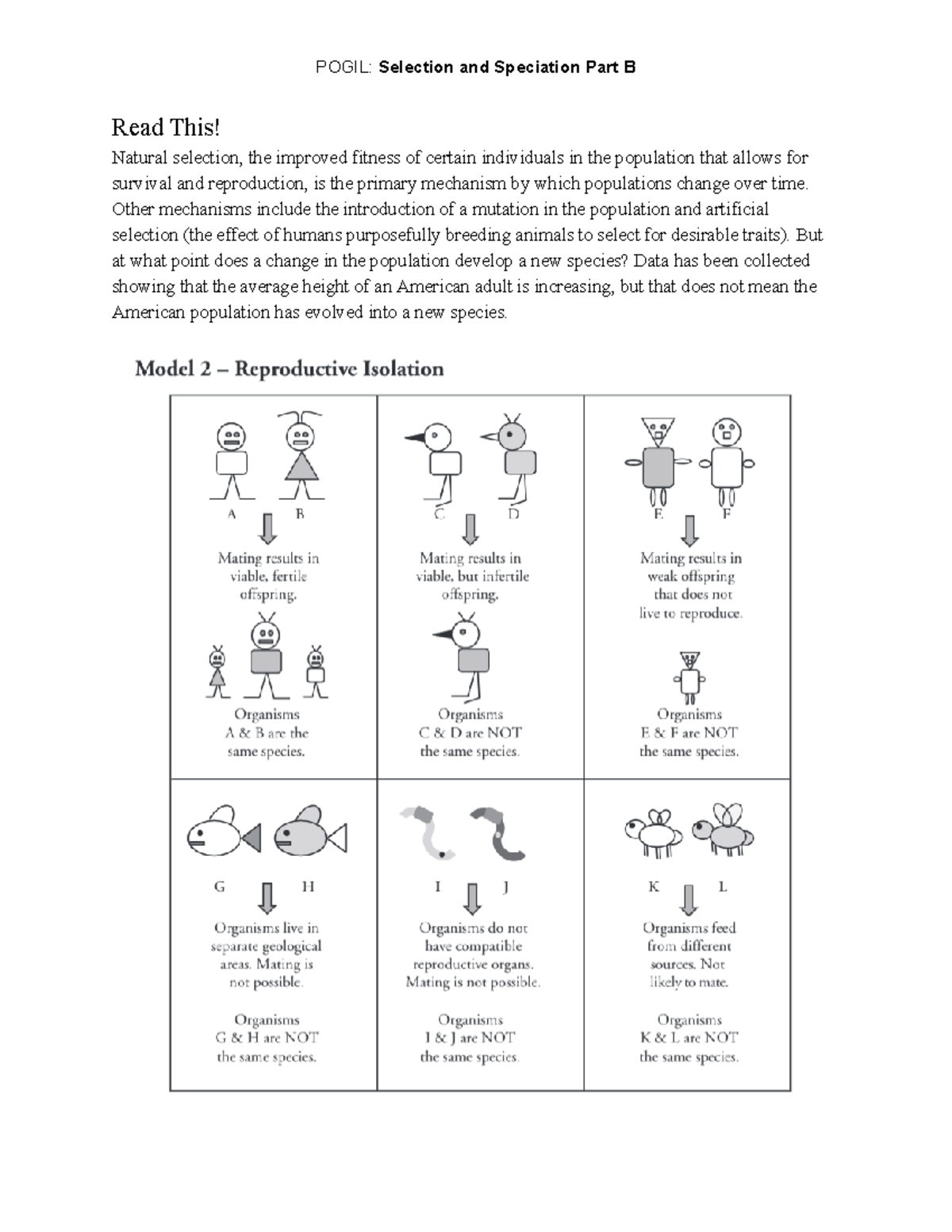 U7M3A6 - POGIL: Understanding Selection and Speciation Part B - Studocu