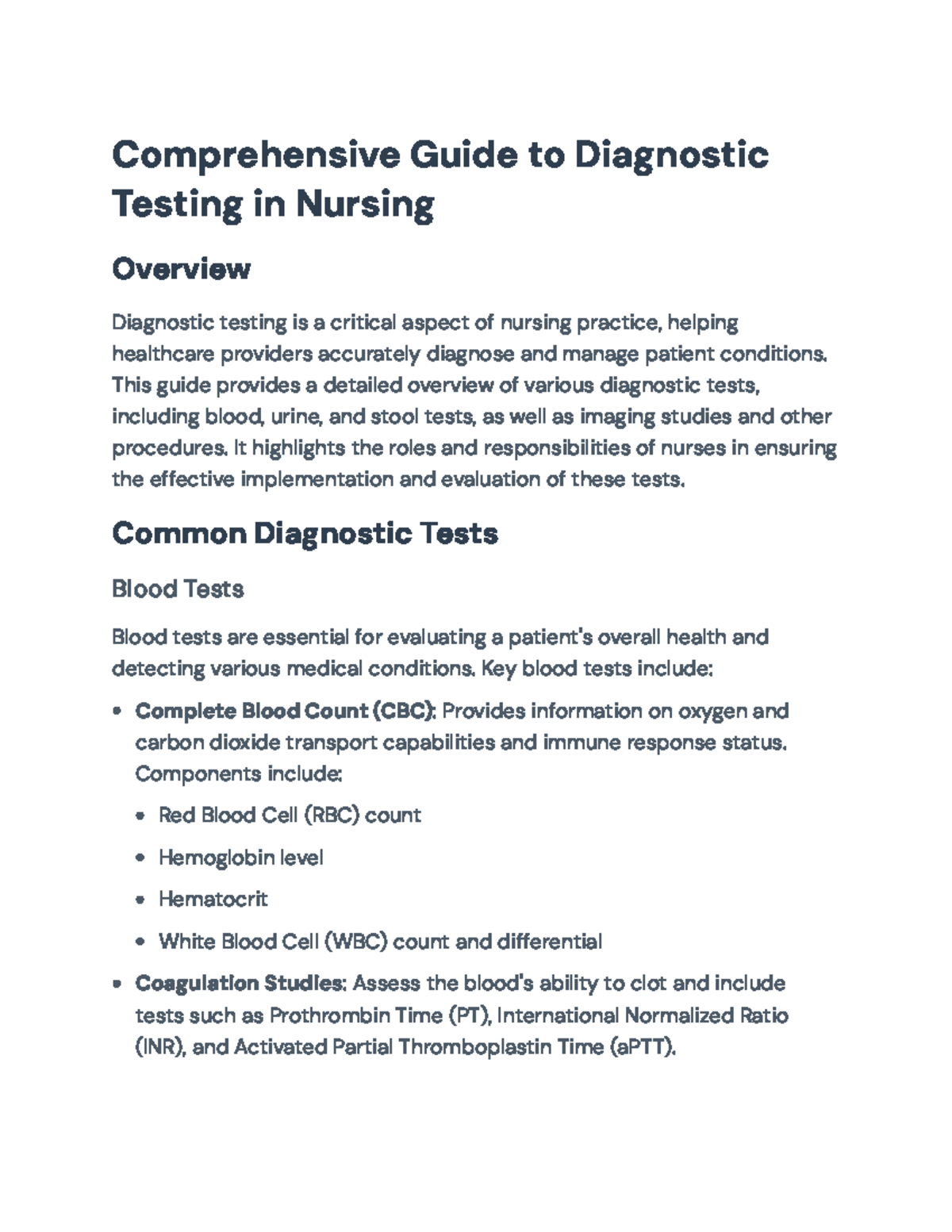 Nursing Care and Diagnostic Testing: A Comprehensive Guide ...