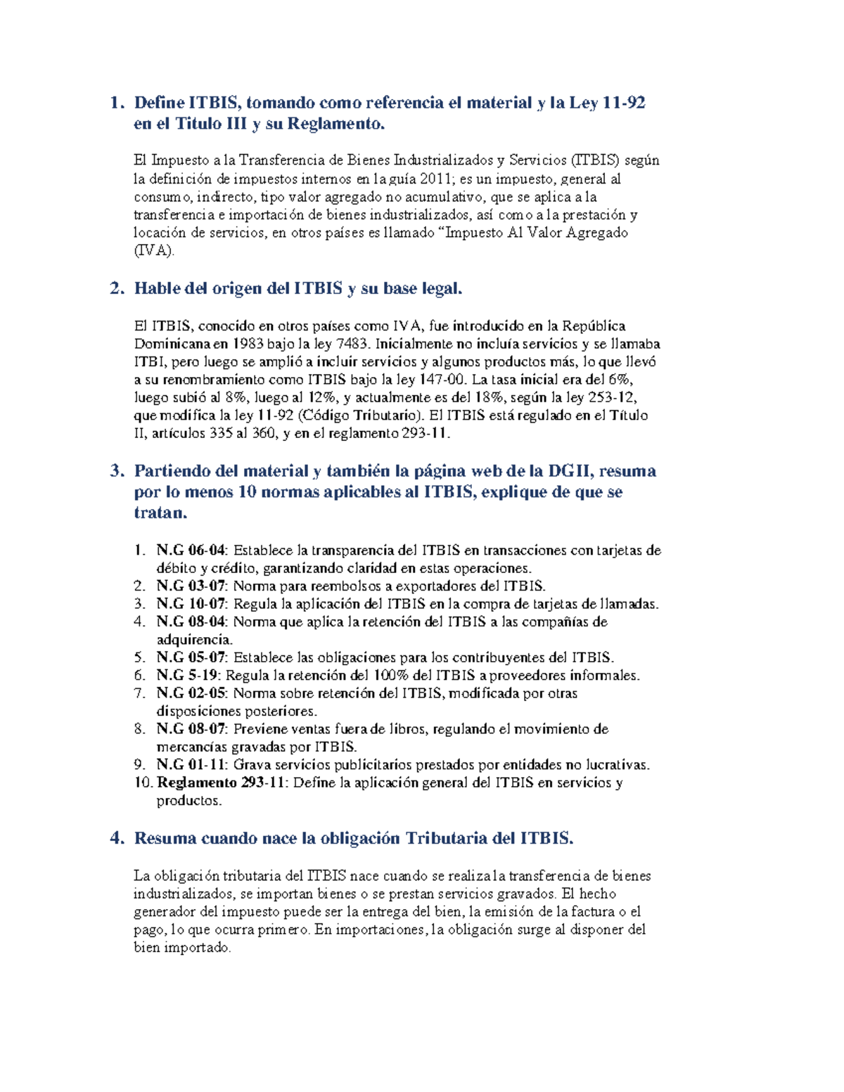 Tarea 4: Análisis del ITBIS y su Marco Legal en RD - Studocu