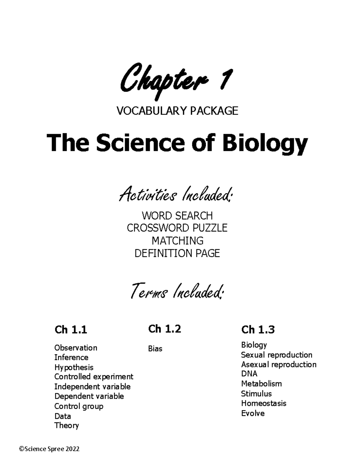 Ch. 1 Vocabulary Package for Biology - Miller Levine 2019-1 - Studocu