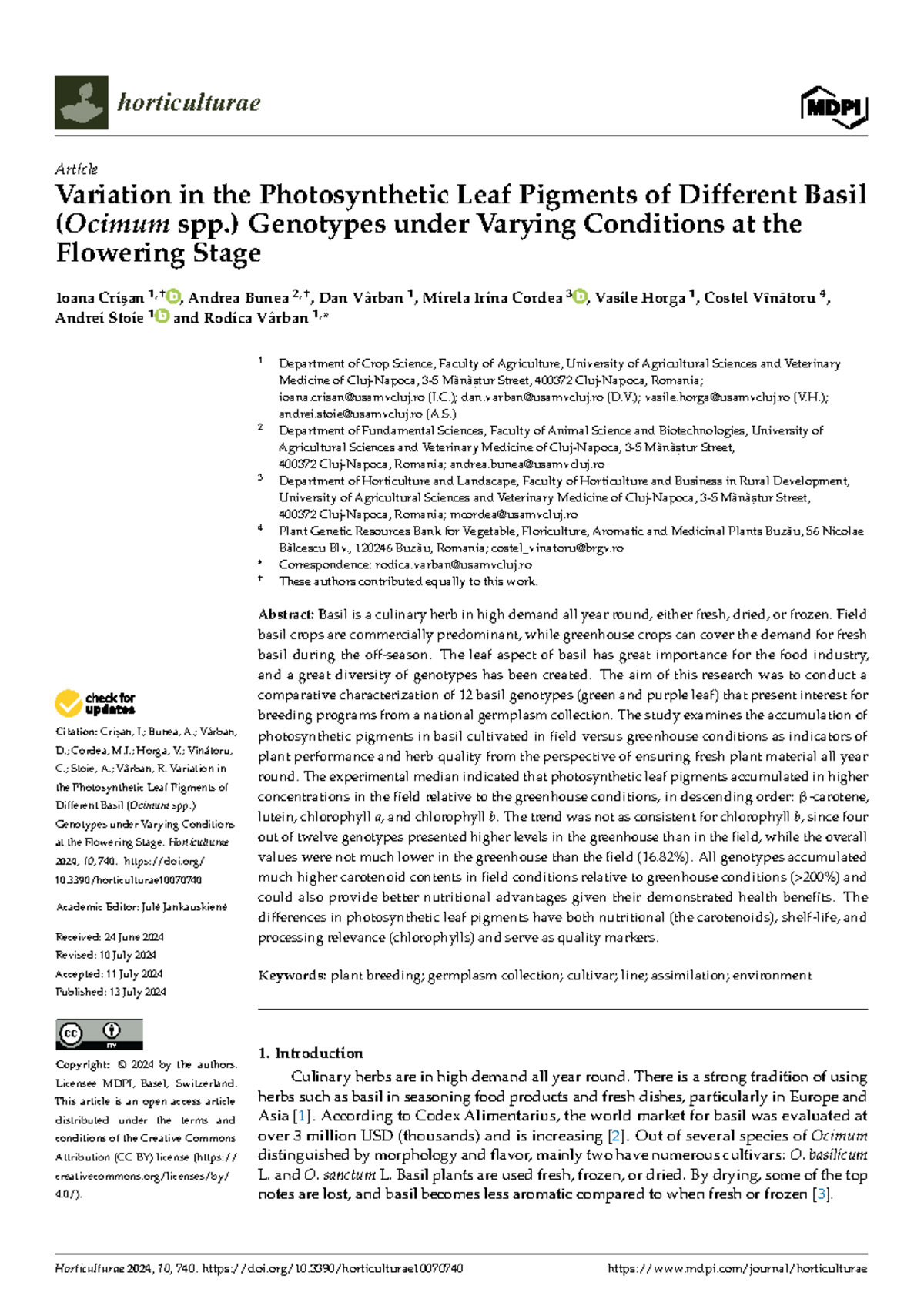 Variation in Photosynthetic Leaf Pigments of Basil Genotypes (Hort 2024 ...