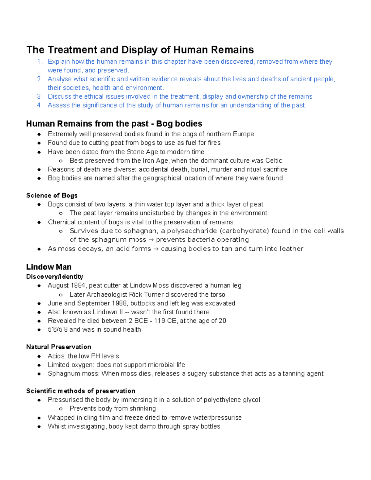 AH Notes The Treatment and Display of Human Remains - The Treatment and ...