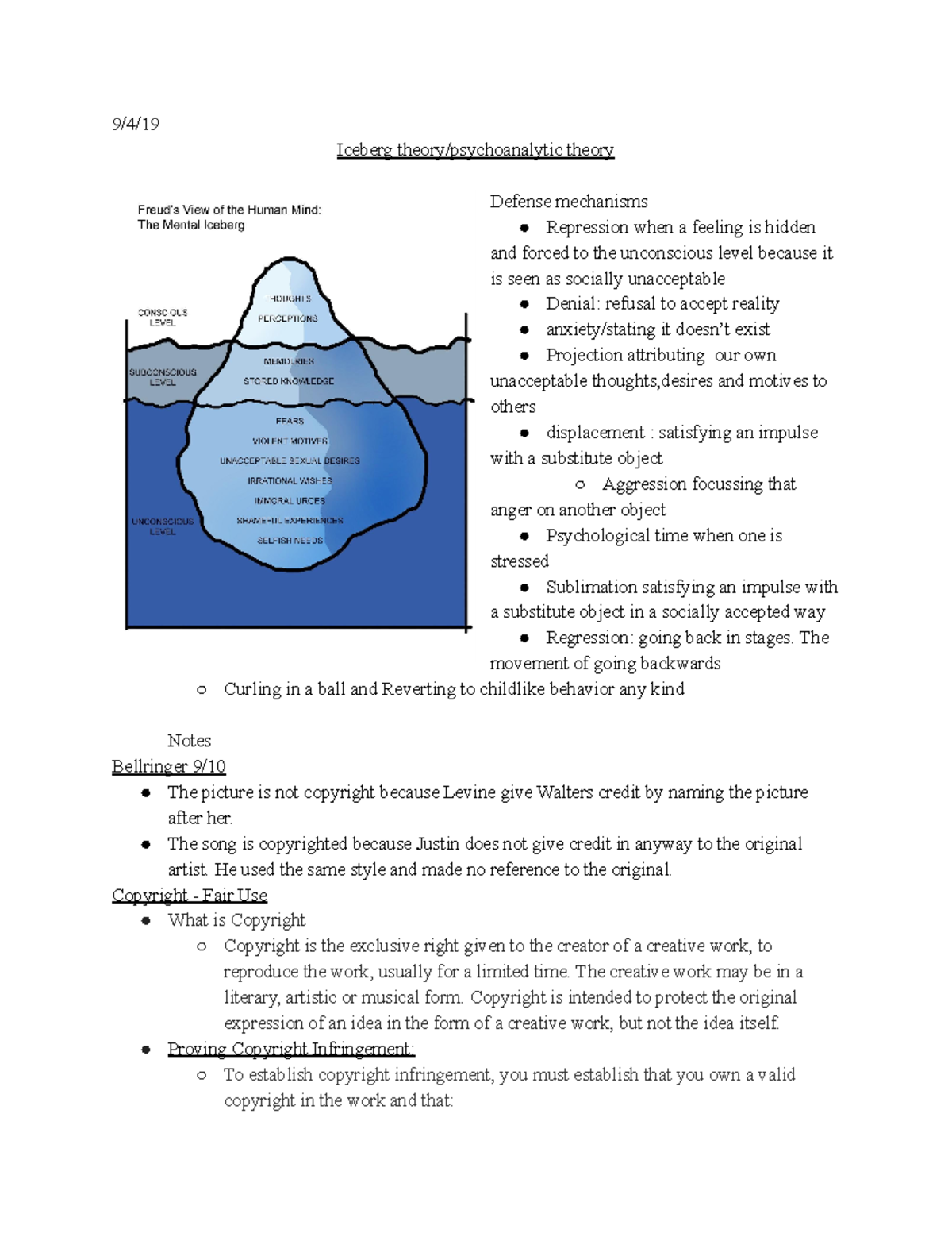 Film Study Notes: Iceberg & Psychoanalytic Theories (FS101) - Studocu