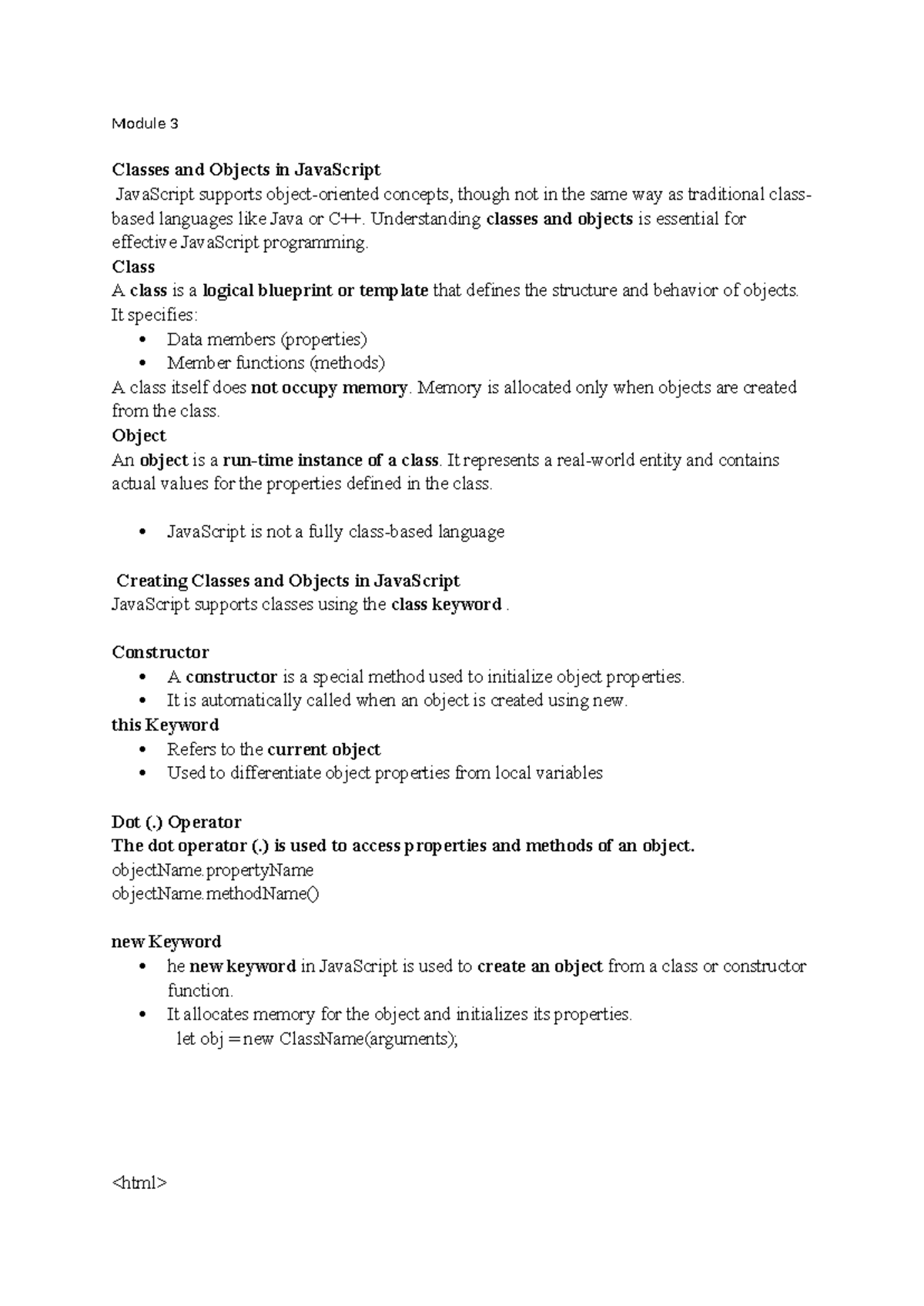 Module 3 - Classes and Objects in JavaScript: Key Concepts and Examples ...