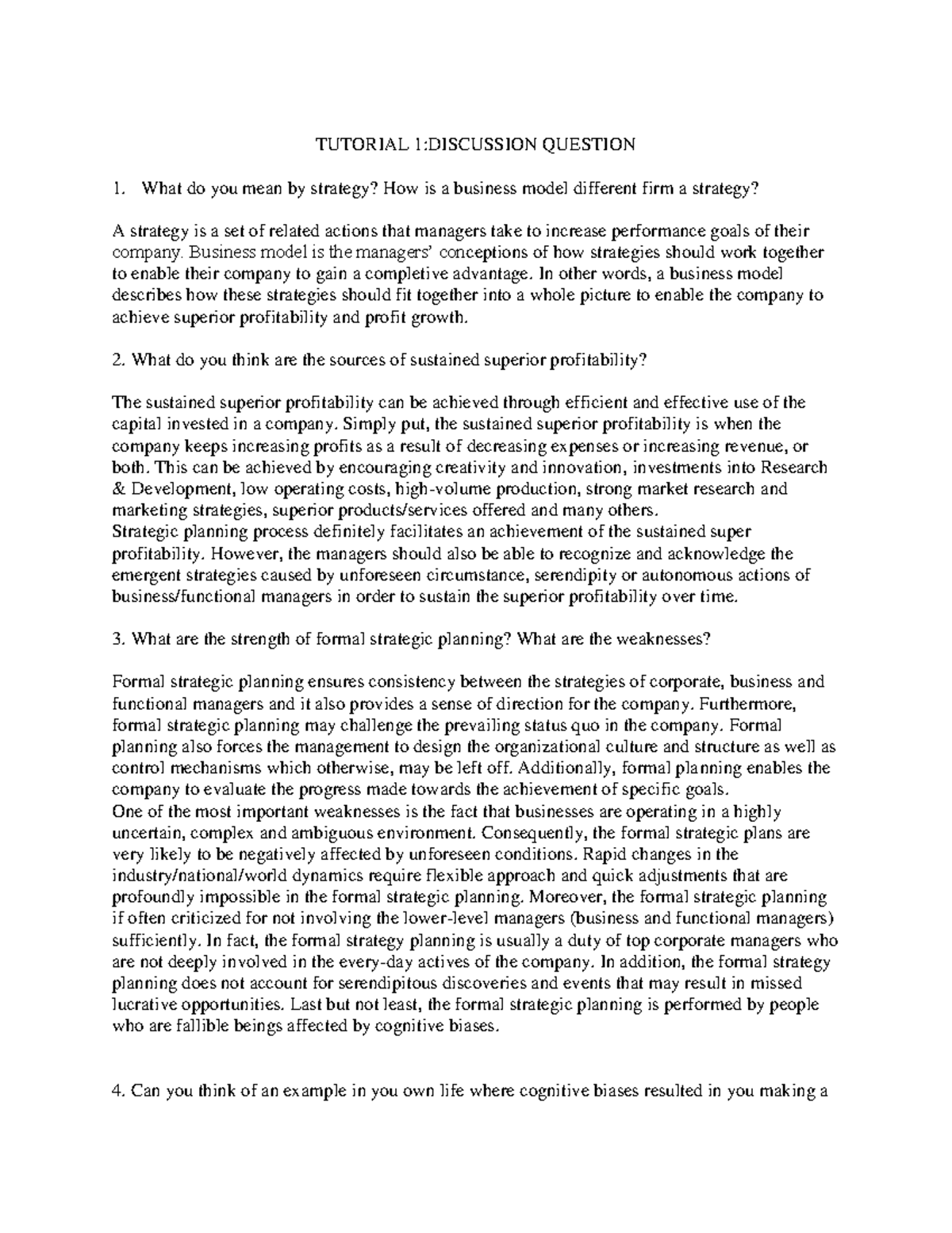 Strategic Management Tutorial - Weeks 1-5 Discussion Insights - Studocu