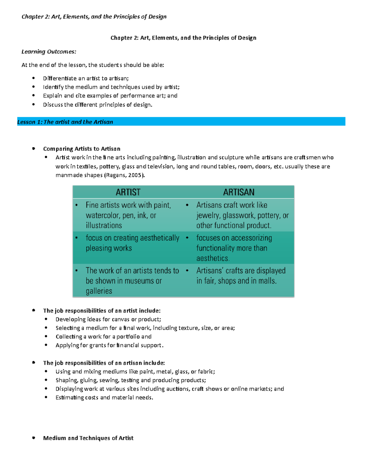 Chapter 2-ARTS: Exploring the Elements and Principles of Design - Studocu