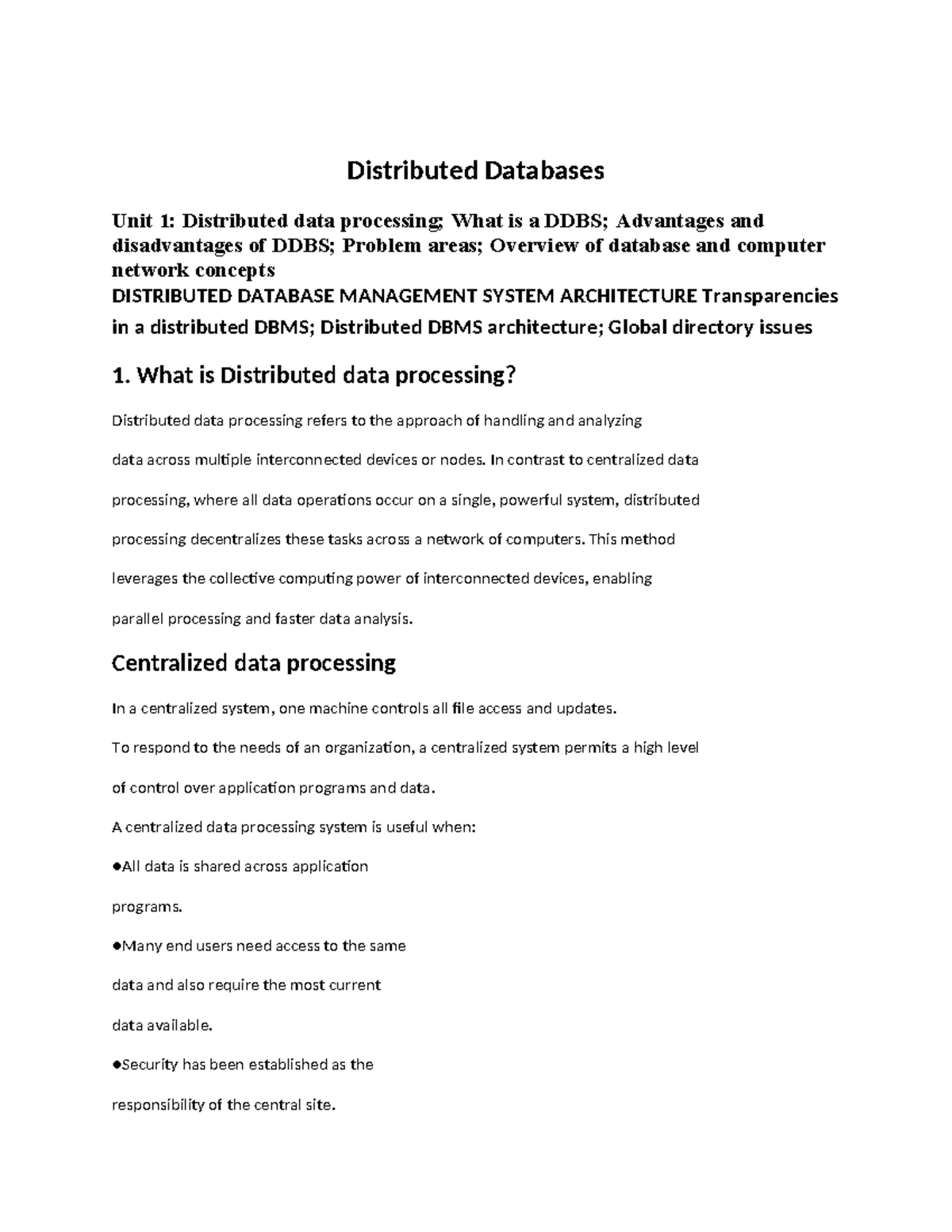 DDBS 101: Comprehensive Guide to Distributed Database Systems - Studocu