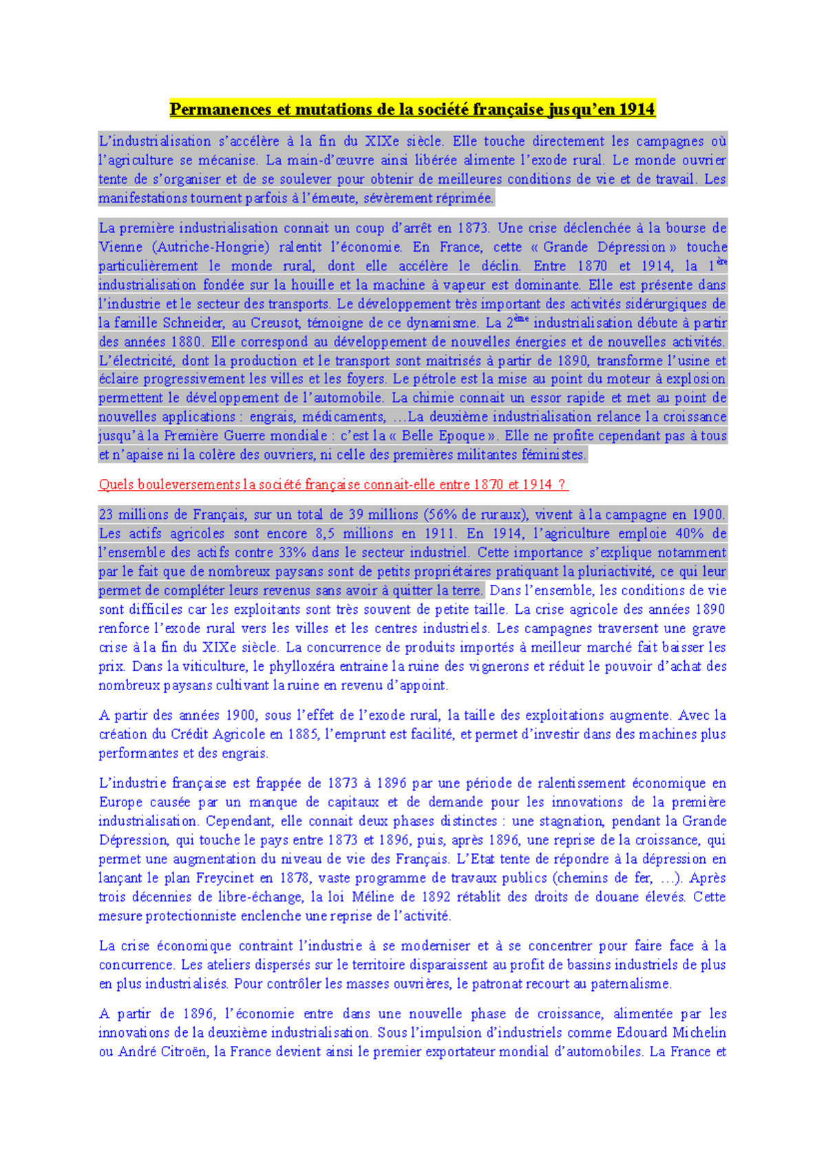 Permanences et mutations de la société française (HIST 101) jusqu'en ...