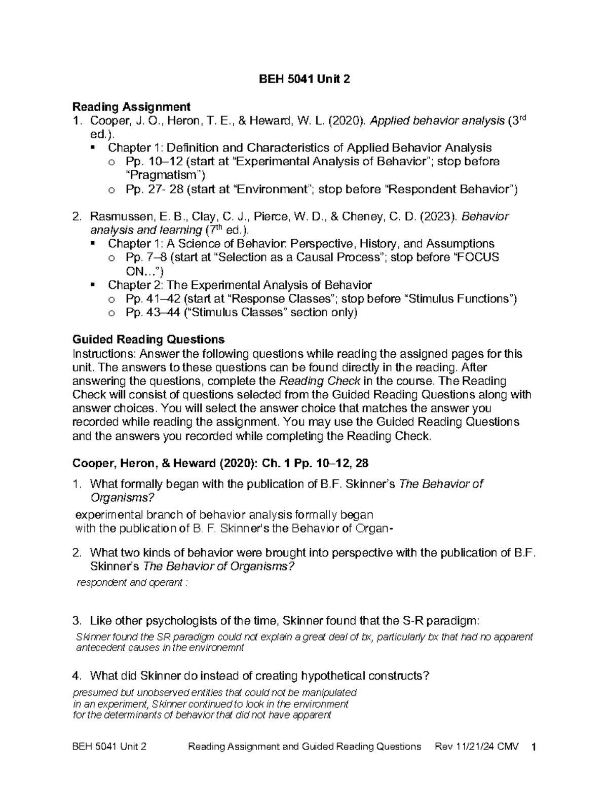BEH 5041 Unit 2 Guided Reading Questions and Assignment Notes - Studocu
