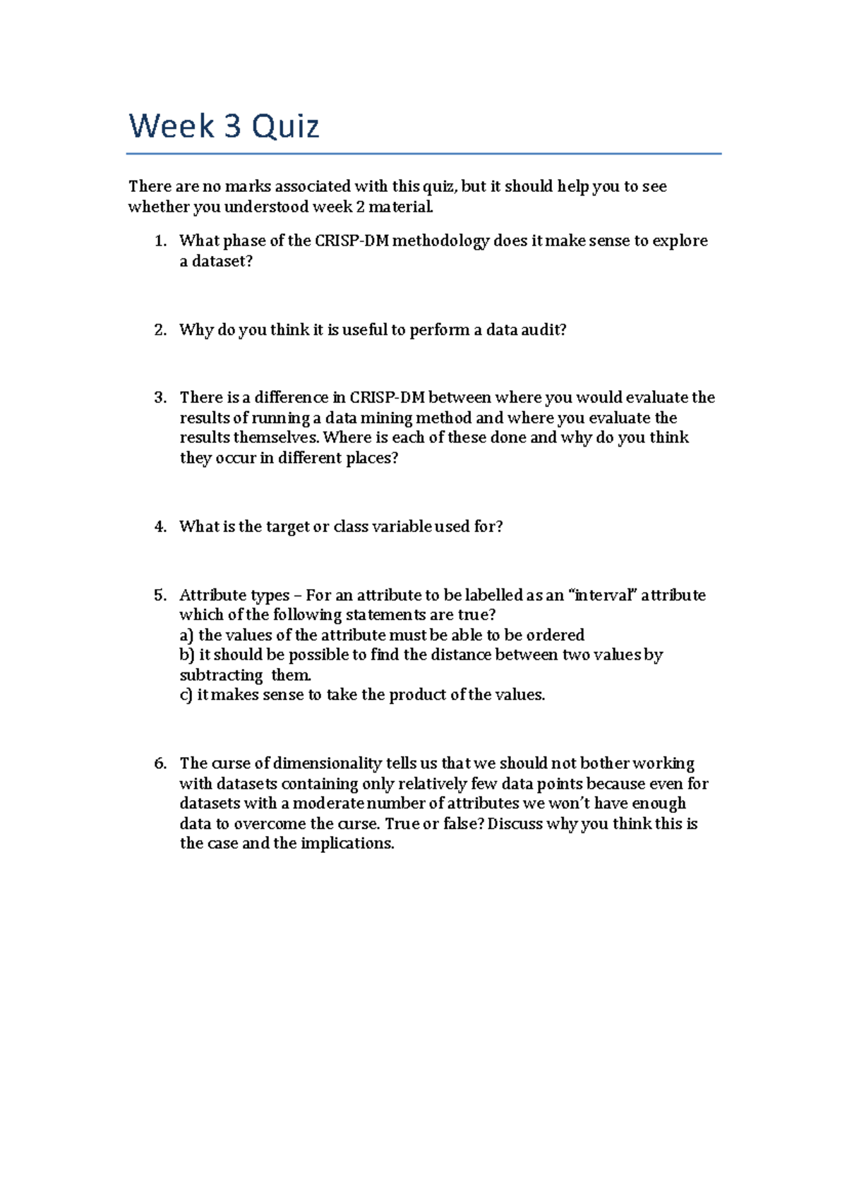 Quiz: Week 3 Overview for March Autumn 2020 - Studocu