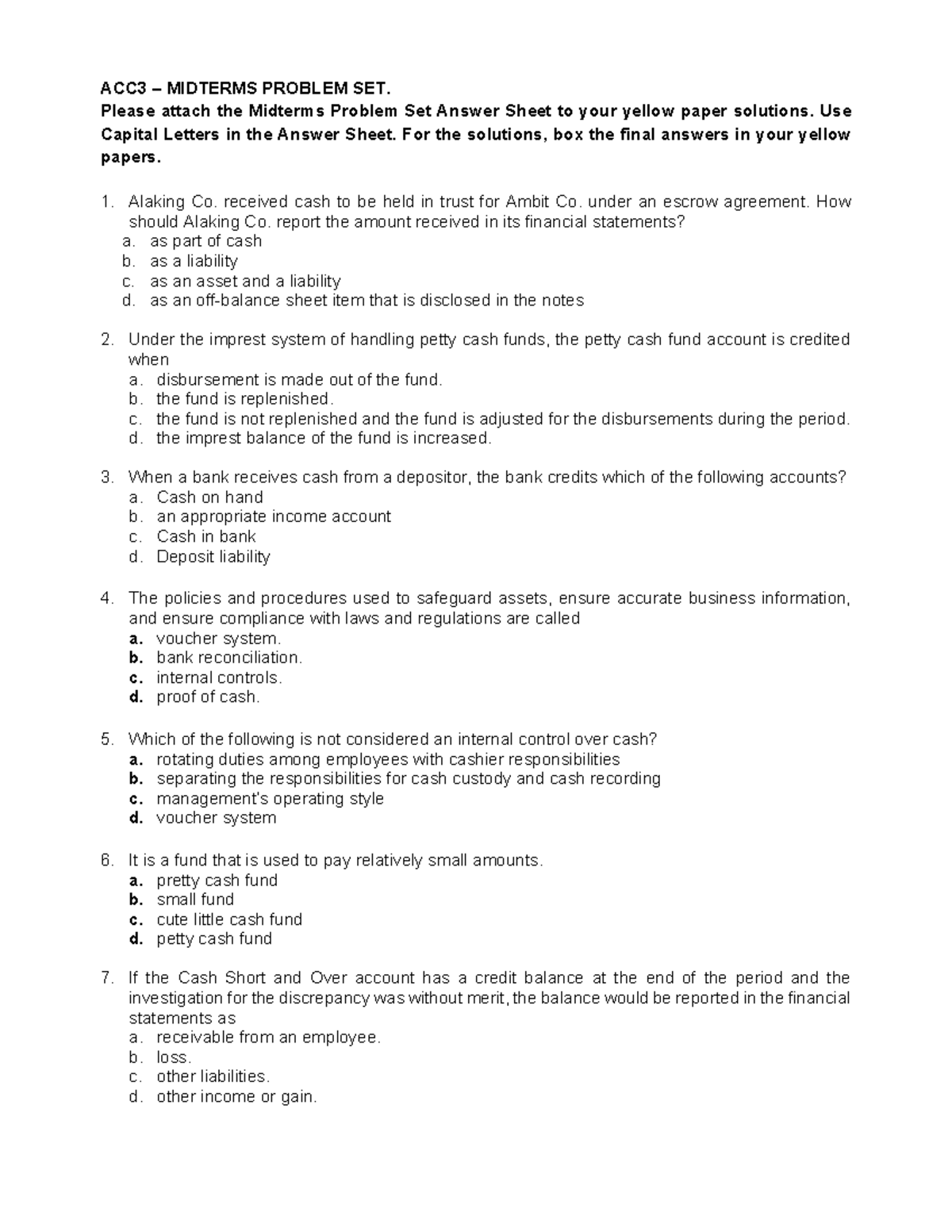 ACC3 MIDTERMS PROBLEM SET ANSWERS AND SOLUTIONS - Studocu