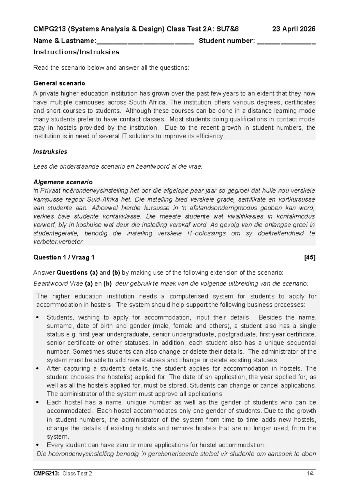 CMPG213 Class Test 2A: Systems Analysis & Design 2026 - Studocu