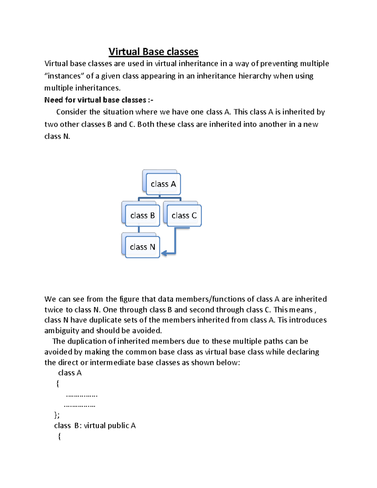 C++14 - Virtual Base Classes and Their Usage in Inheritance - Studocu