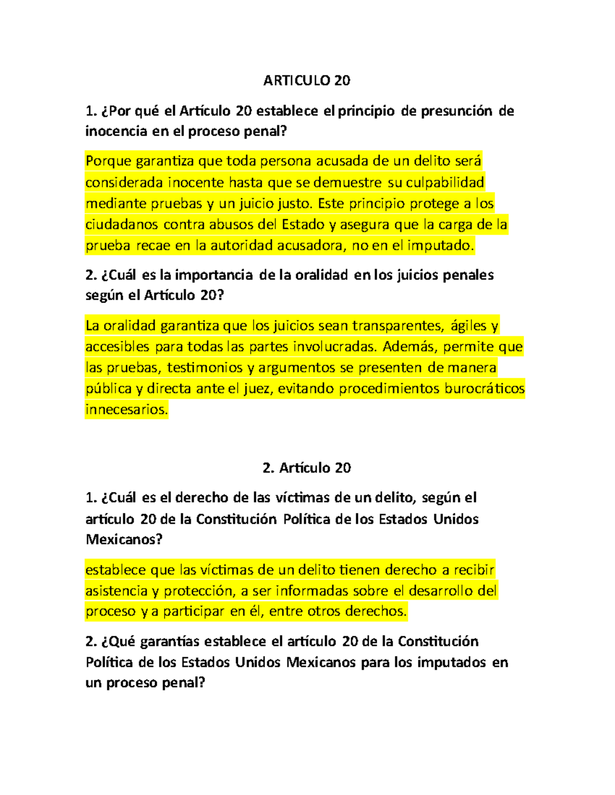 Análisis y Principios del Artículo 20 de la Constitución Mexicana - Studocu