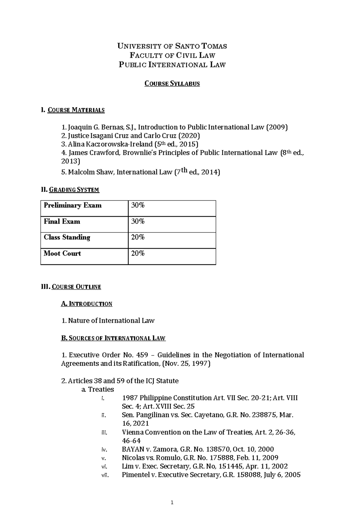 UST-PIL-Syllabus - Public International Law Course Overview and ...