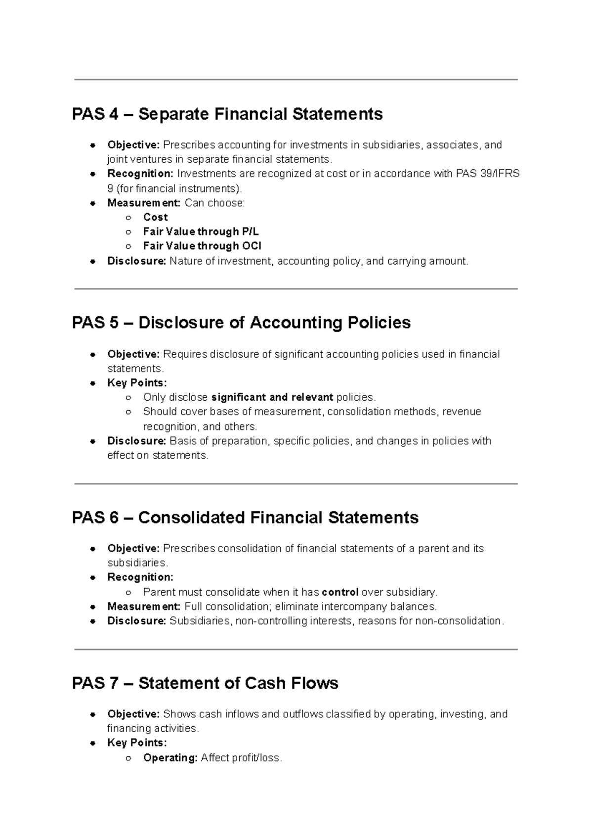 PAS 4-20 Summary: Key Points on Financial Statements for CFAS - Studocu