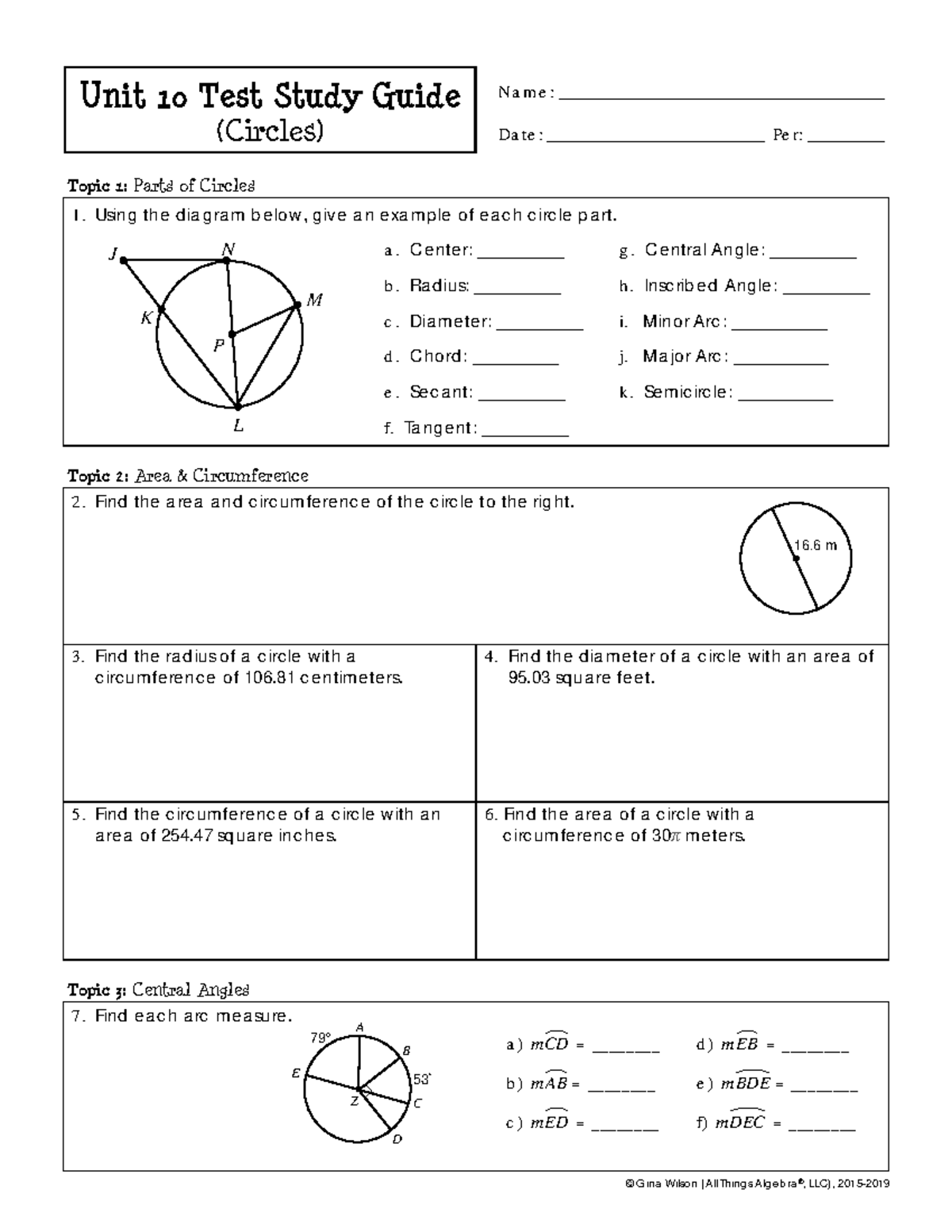 Unit 10 Circles Review Study Guide (Test Prep) - Studocu