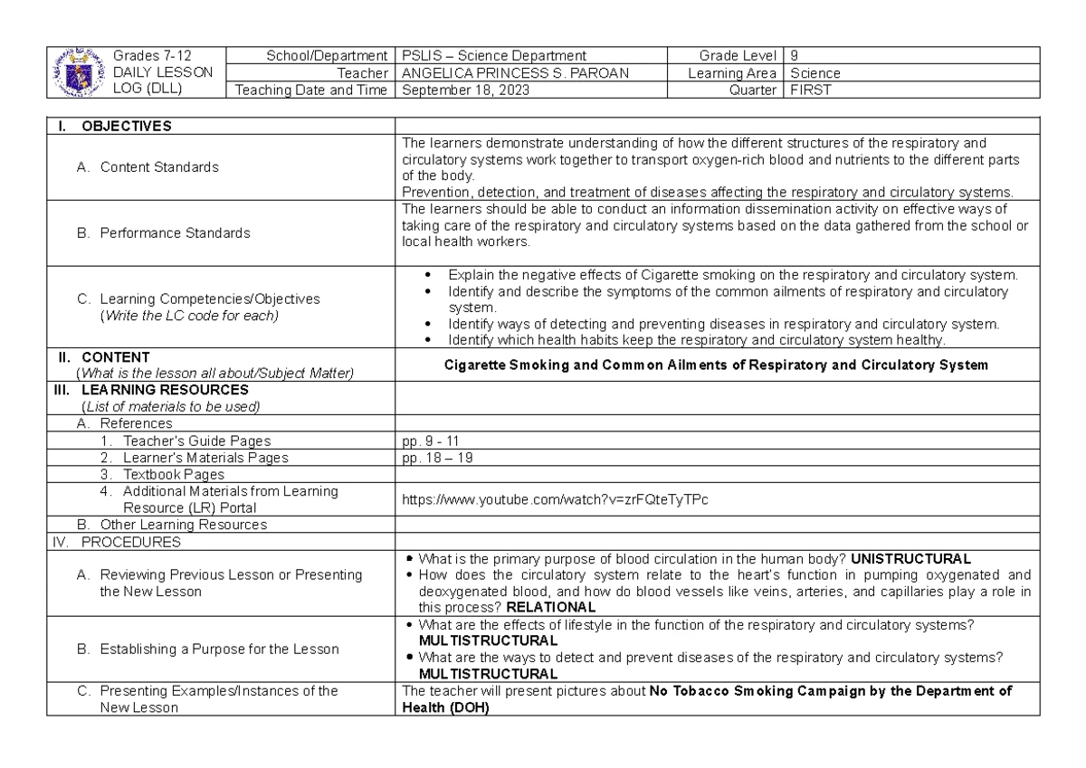 Q1 G9 Science DLL CO1 - Detailed Lesson on Species Extinction - Studocu