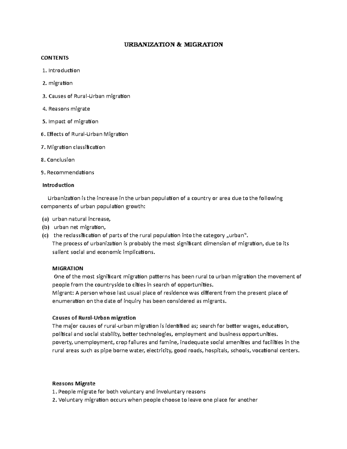 Urbanization - Grade: 1.4 - URBANIZATION & MIGRATION CONTENTS ...