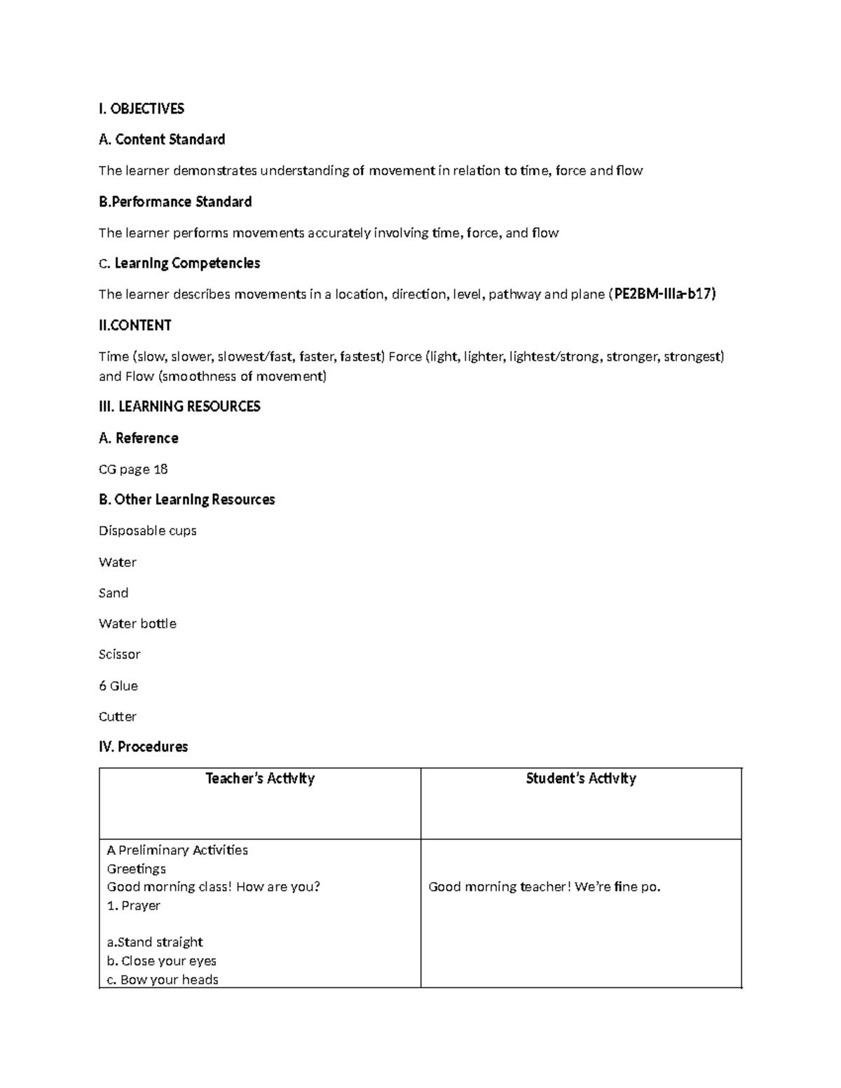 DLP in Teaching PE: Understanding Time, Force, and Flow in Movement ...