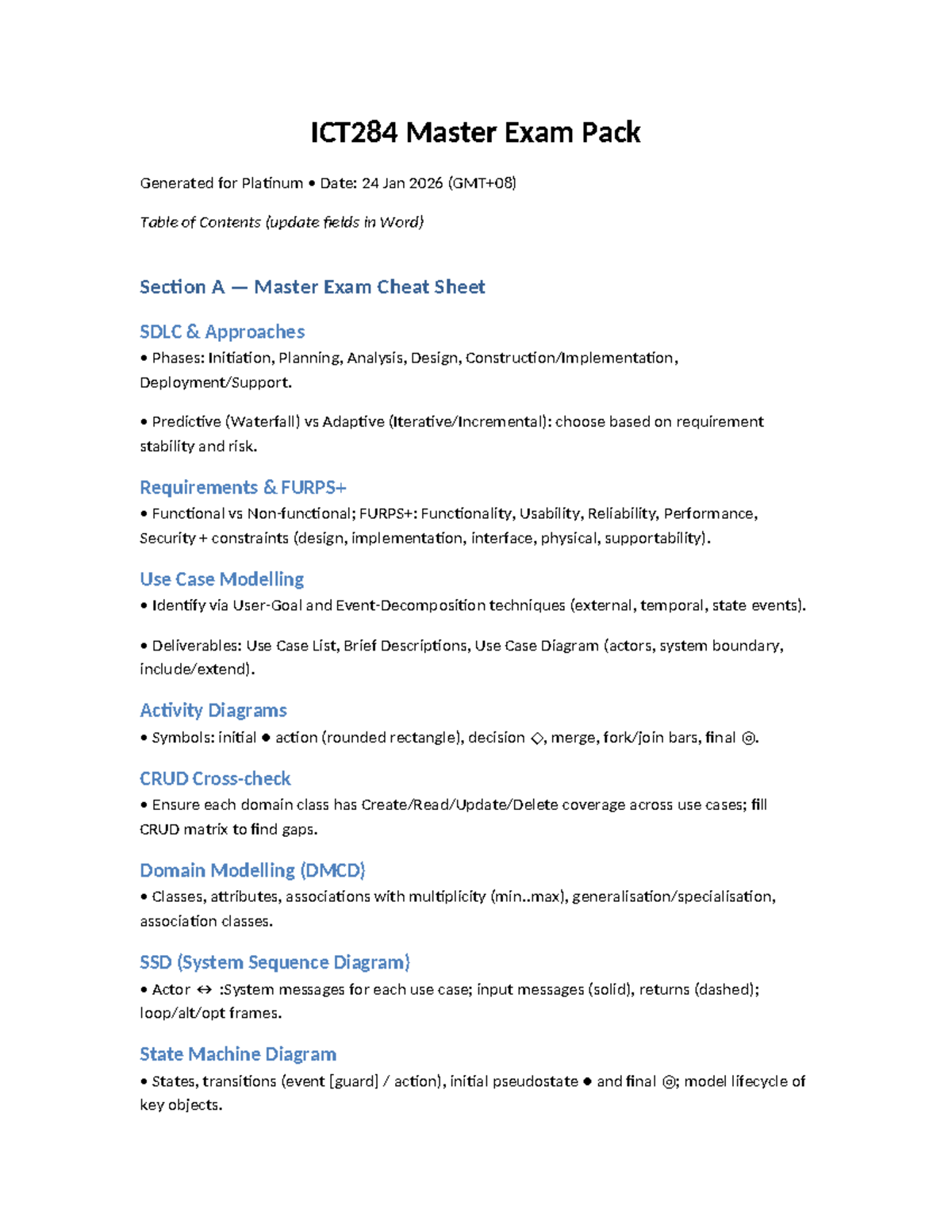 ICT284 Master Exam Pack: Comprehensive Study Guide for Success - Studocu