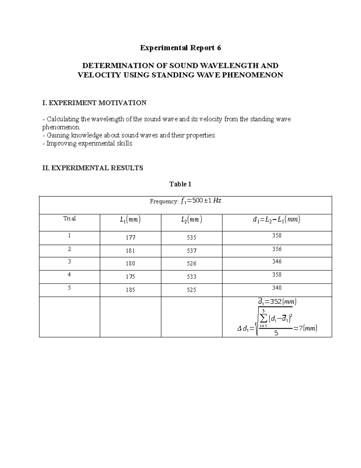 Experimental Report 6: Sound Wavelength & Velocity via Standing Waves ...