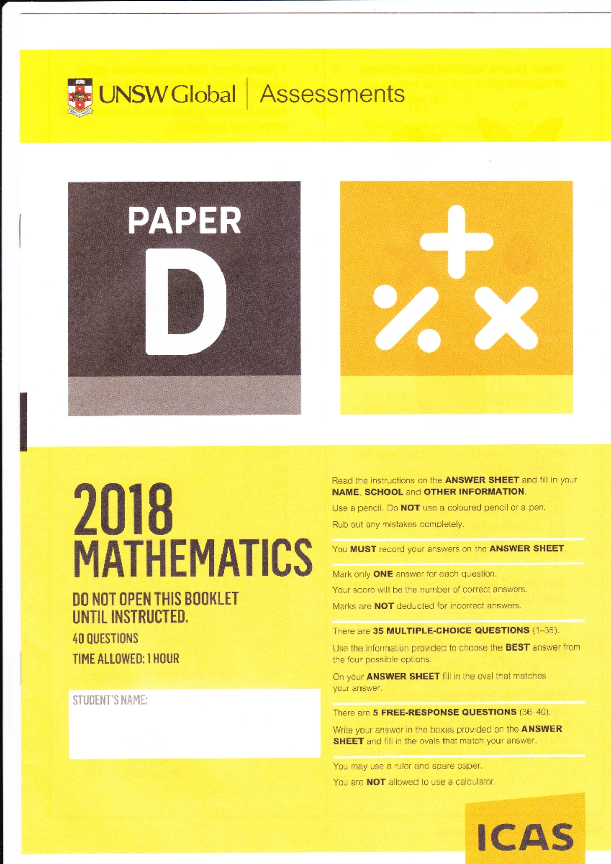 Mathex 2019 Year 9 Practice Questions and Solutions Summary - Studocu