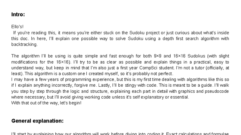 Sudoku 9x9 Depth First Search Algorithm Guide - Studocu