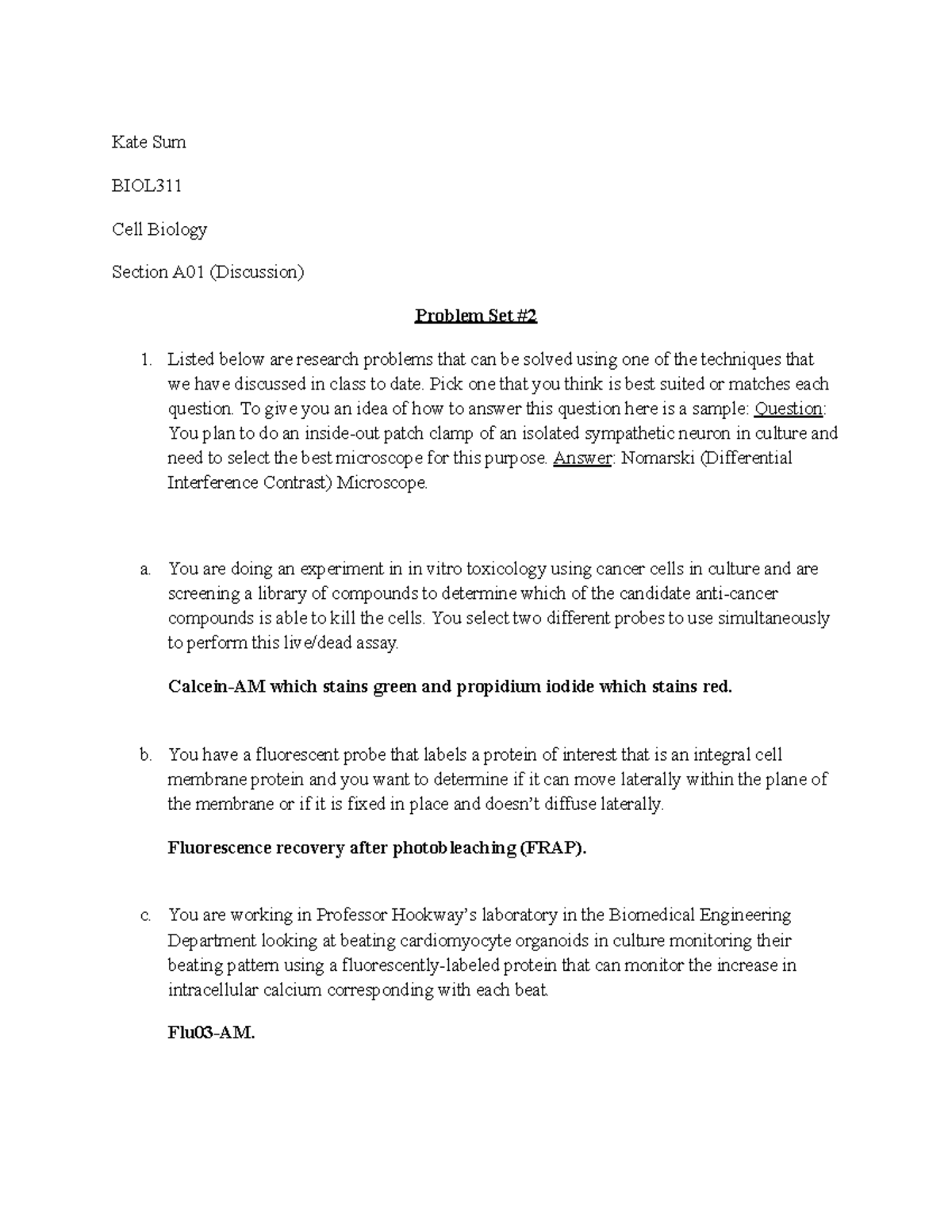BIOL311 Cell Biology A01 (Discussion) Problem Set #2 Solutions - Studocu